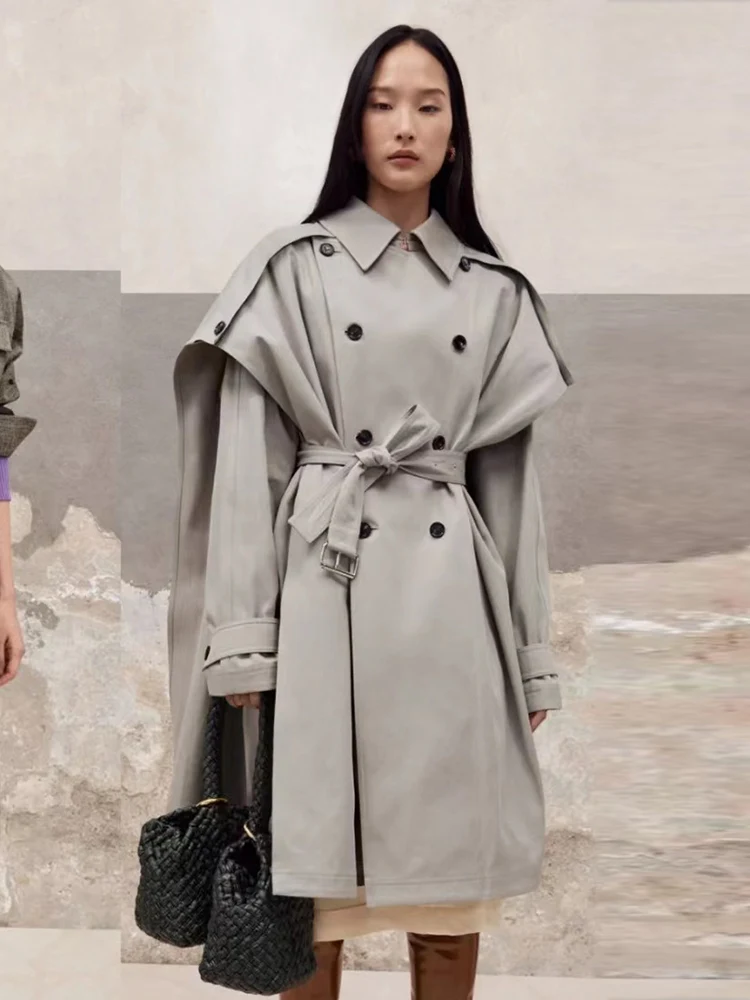 Designer-British-style-retro-solid-color-cape-style-loose-trench-coat ...