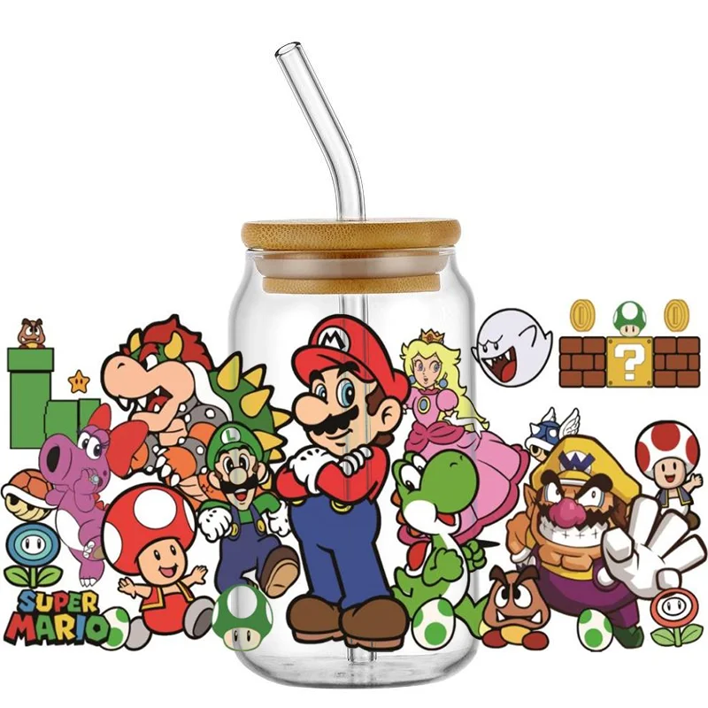 16oz-Decal-Super-Cartoon-Mario-glass-Stickers-for-High-Quality-Cup-UV ...