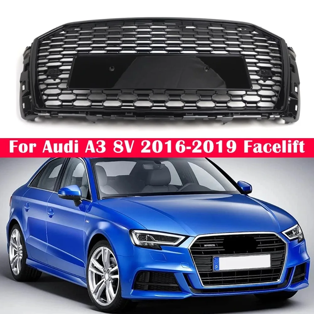For AUDI A3 S3 8V 2016-2019 RS New Gloss Black Honeycomb Mesh Car Front ...