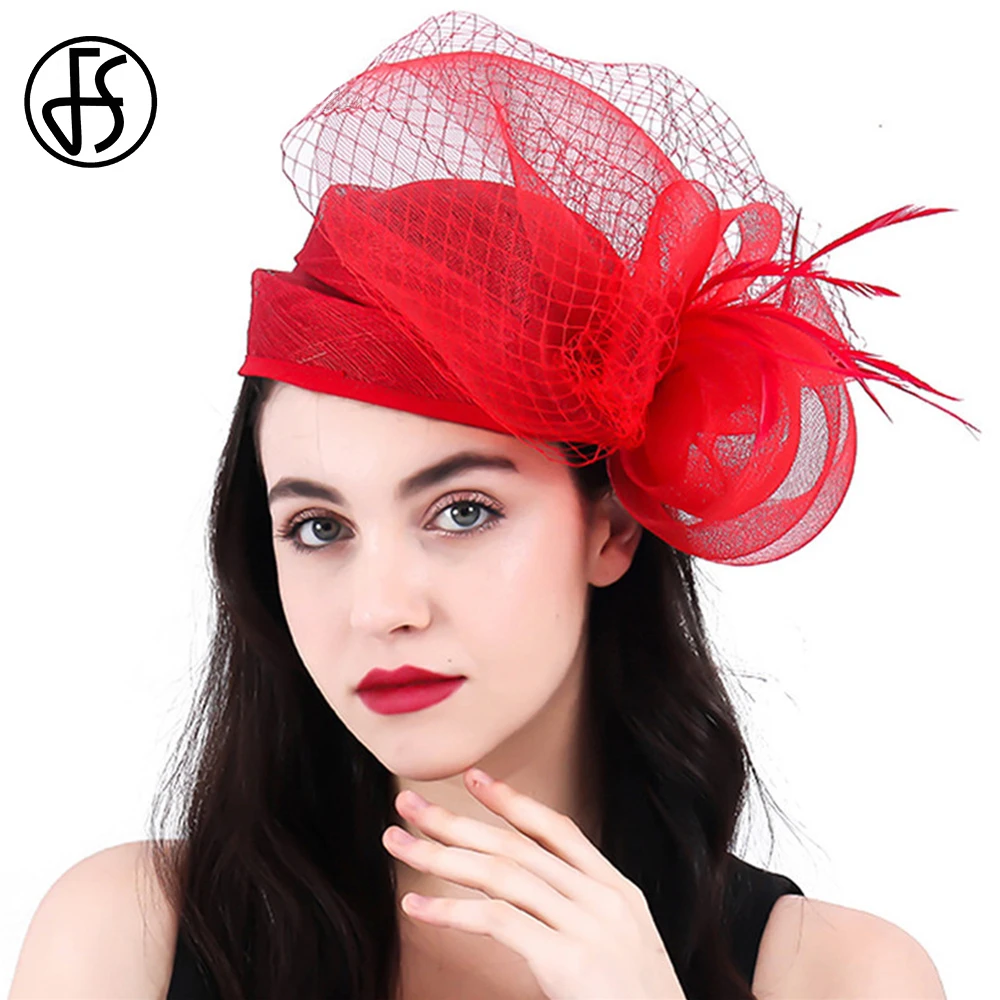Fs Black Beige Red Hats Fascinators For Woman Cocktail Church Party ...