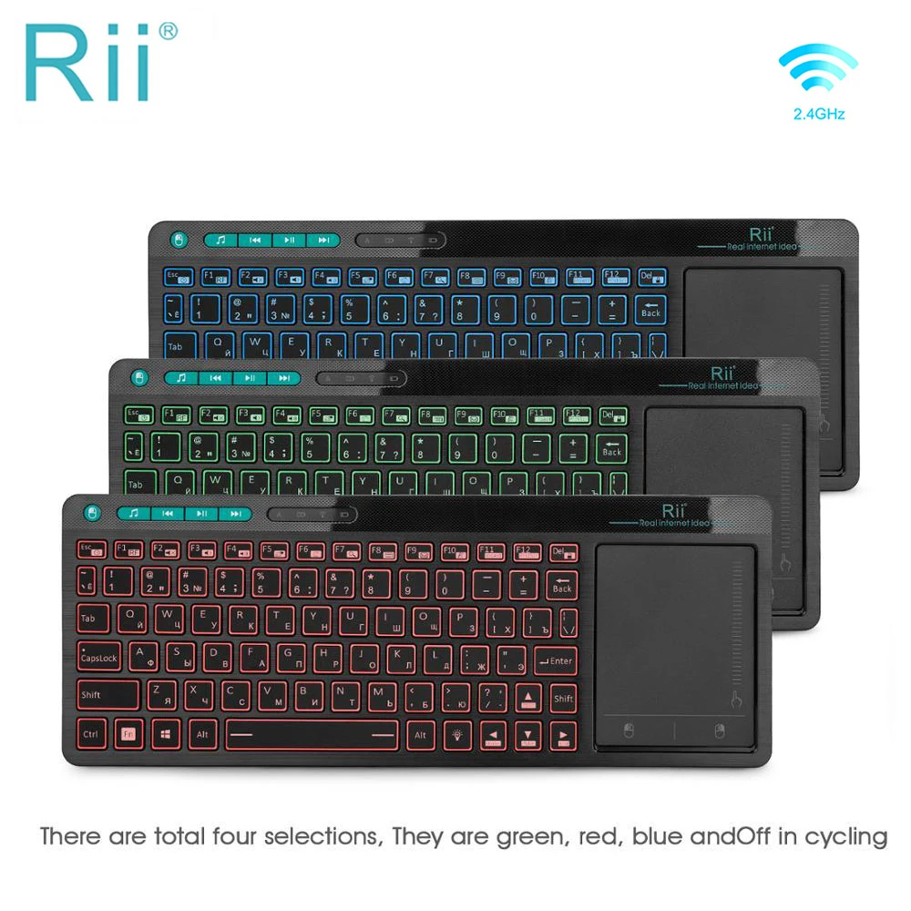 Rii K18 Plus Wireless Multimedia Russian Keyboard 3 LED Color Backlit ...