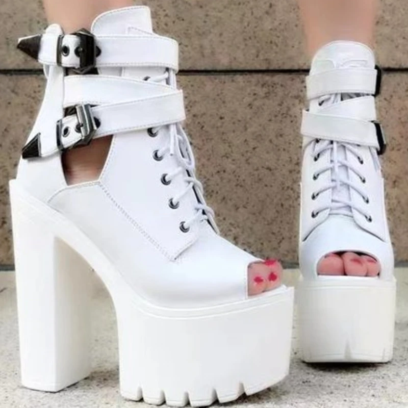 Fish Mouth High Heels Women Summer Plus Size Belt Buckle Sandals Rome ...