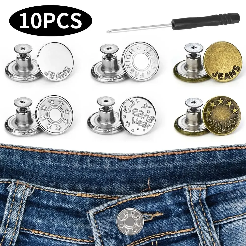 10Pcs/pack Jeans Buttons With Screwdriver Clothing Pants Sewing ...