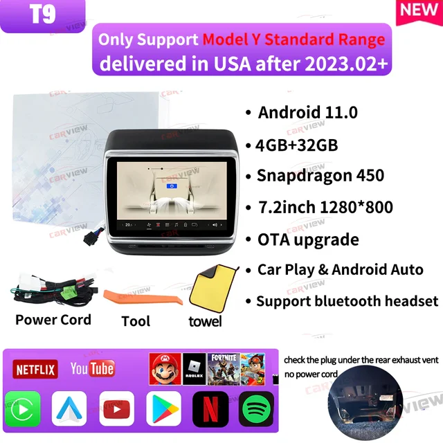 EVKEY 7.2 inch Rear Air Conditioner Control Screen For Tesla Model 3 ...