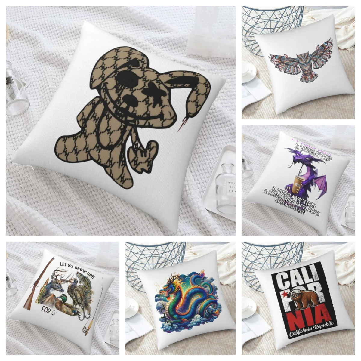 Animal-Drawings-Throw-Pillows-Cover-Home-Decor-Sofa-Plush-Cushion-Cover ...