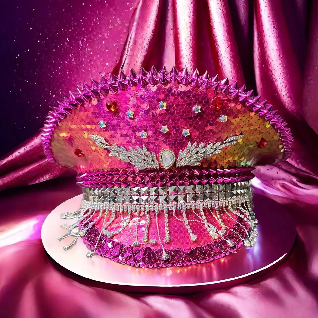 A-women-s-pink-sequined-rhinestone-hat-navy-cap-bridal-hat-for-cruise ...