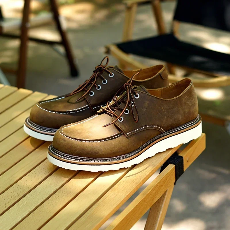 Fashion Genuine Leather Ankle Boots Moc Toe Work Boots for Men Goodyear ...