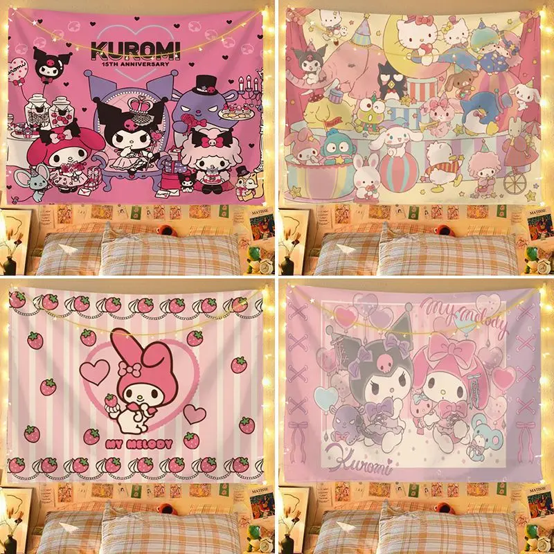 2X1.5M Sanrio Hello Kitty Kawaii Background Fabric Cute Melody Hanging ...