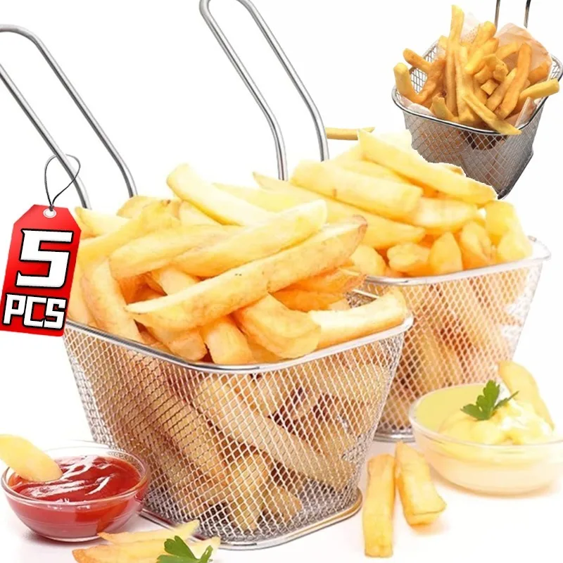 5/1PCS Mini Fry Basket Stainless Steel French Fries Holder Chips ...