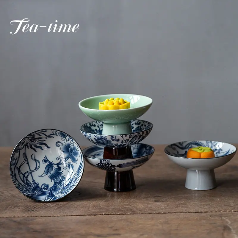Antique Blue and White High-footed Dessert Plate Fruit Holder Chinese ...