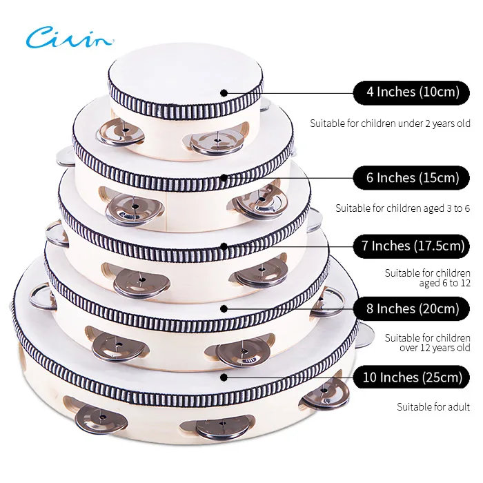 Customized Galvanized Bell Plates 6 Inch Wood Hand Drum Tambourine ...