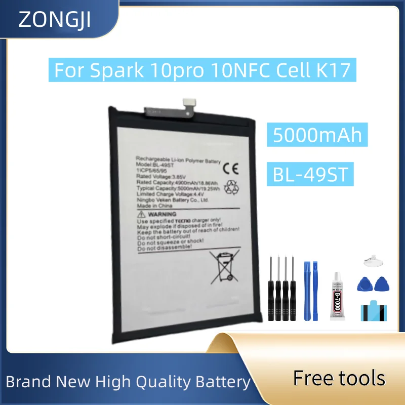 New Battery BL-49ST 5000mAh For Spark 10pro 10NFC Cell K17 Mobile Phone ...