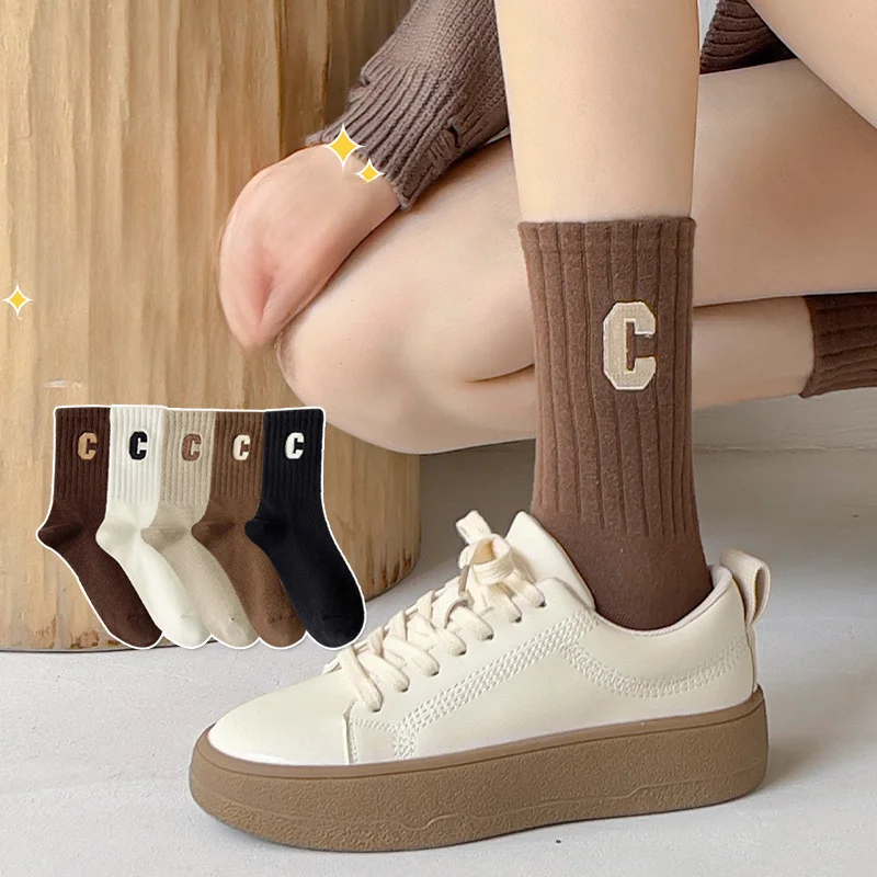 Autumn-Winter-Ladies-Mid-calf-Stacked-Cotton-Socks-Sweat-absorbent ...
