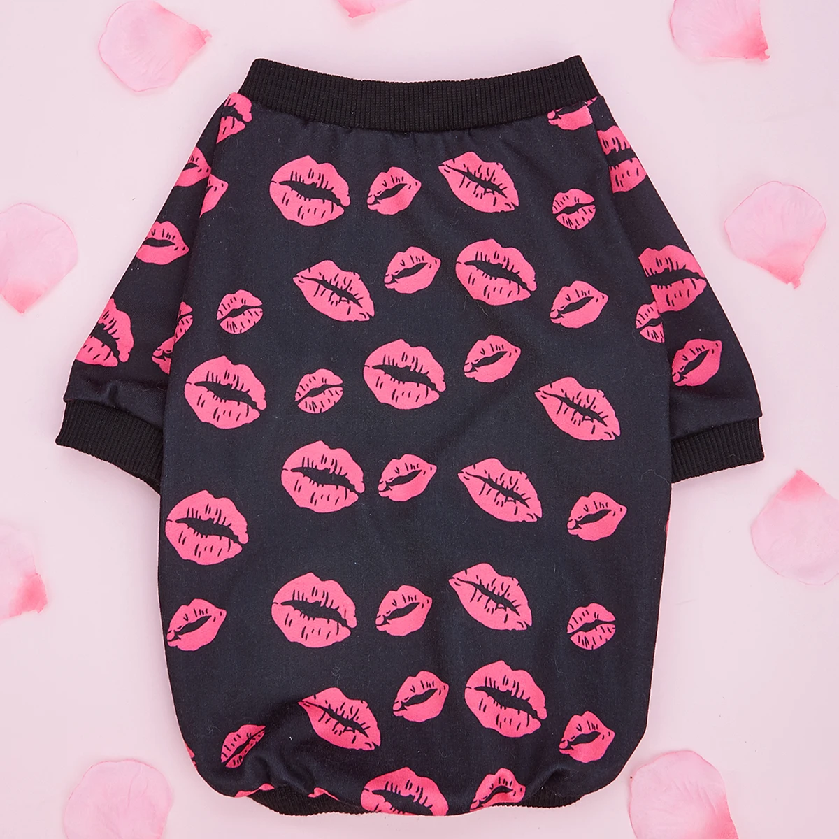 Fashion Dog Hoodie XO Valentine's Day Pet Clothes with Rose Pink Lips ...