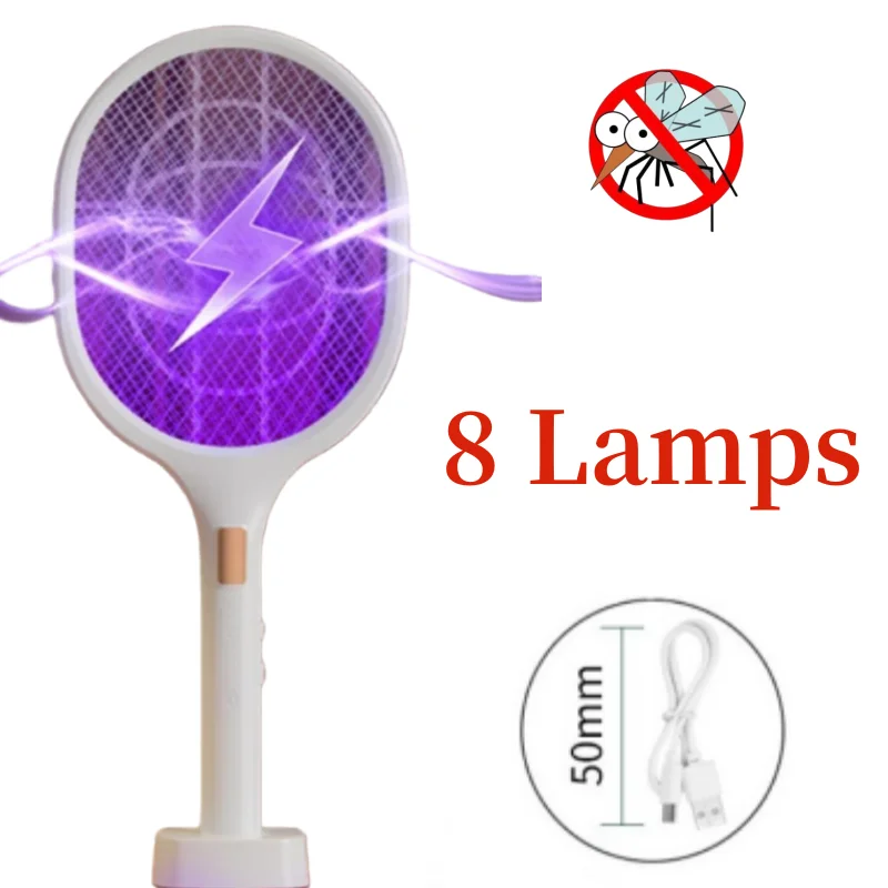 8-Lamps-Mosquito-racket-USB-Rechargeable-Electric-Fly-Insect-Killer ...