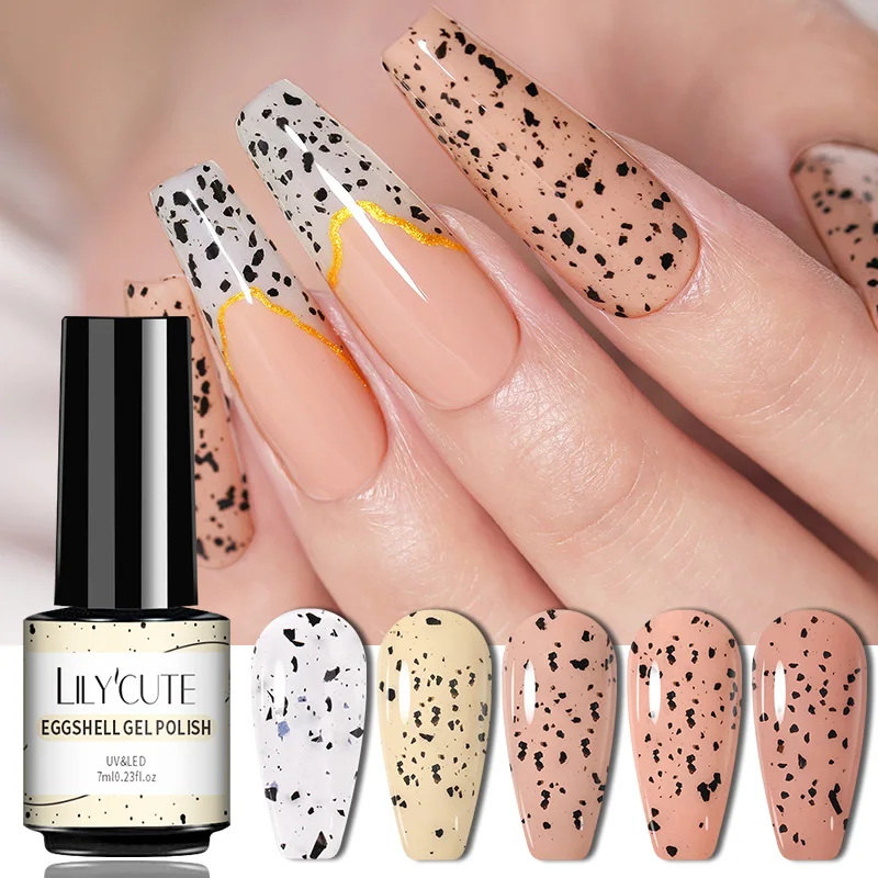 LILYCUTE-Eggshell-Gel-Nail-Polish-Top-Coat-Gold-Foils-Glitter-Sequins ...