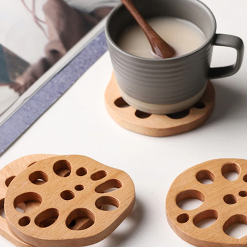 Creative-Irregular-Table-Mat-Wooden-Lotus-Root-Slice-Cup-Mat-Coasters ...