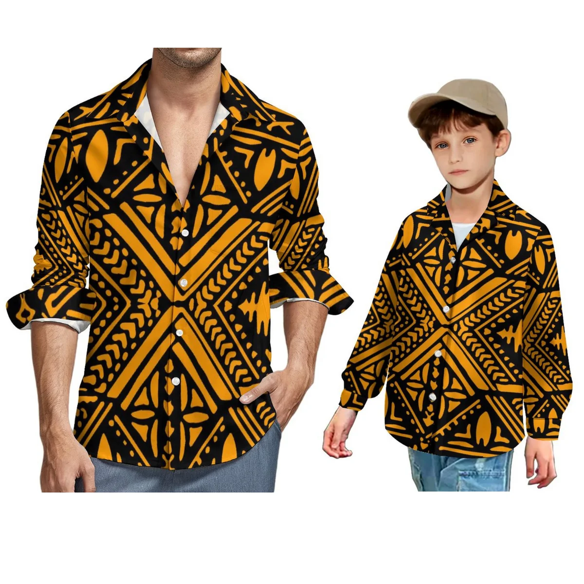 Samoan Art Vintage Print Style Holiday Party Long Sleeve Shirt For Men ...
