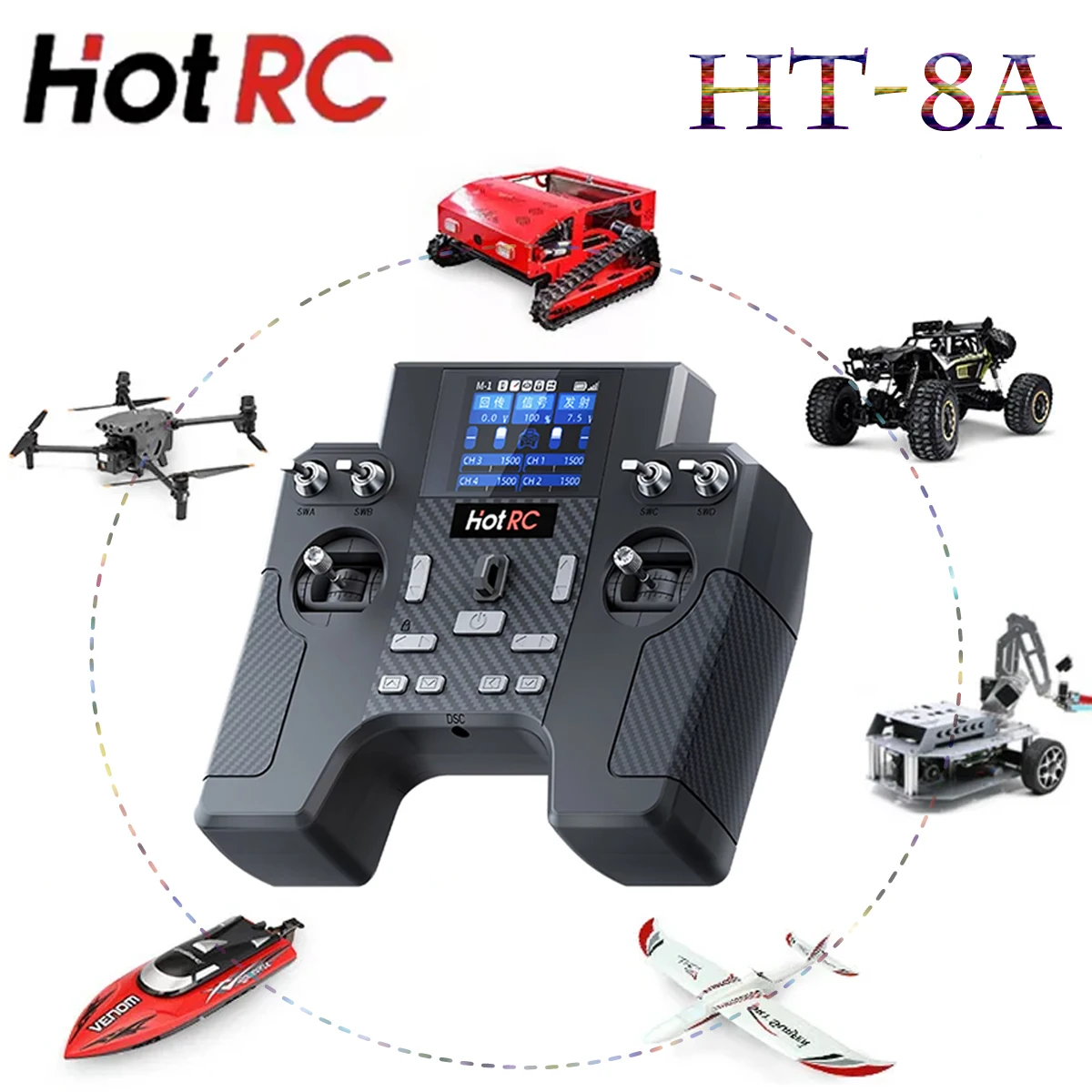 HOTRC HT-8A Transmitter 2.4G 8CH HT8A Remote Control with F-08A ...