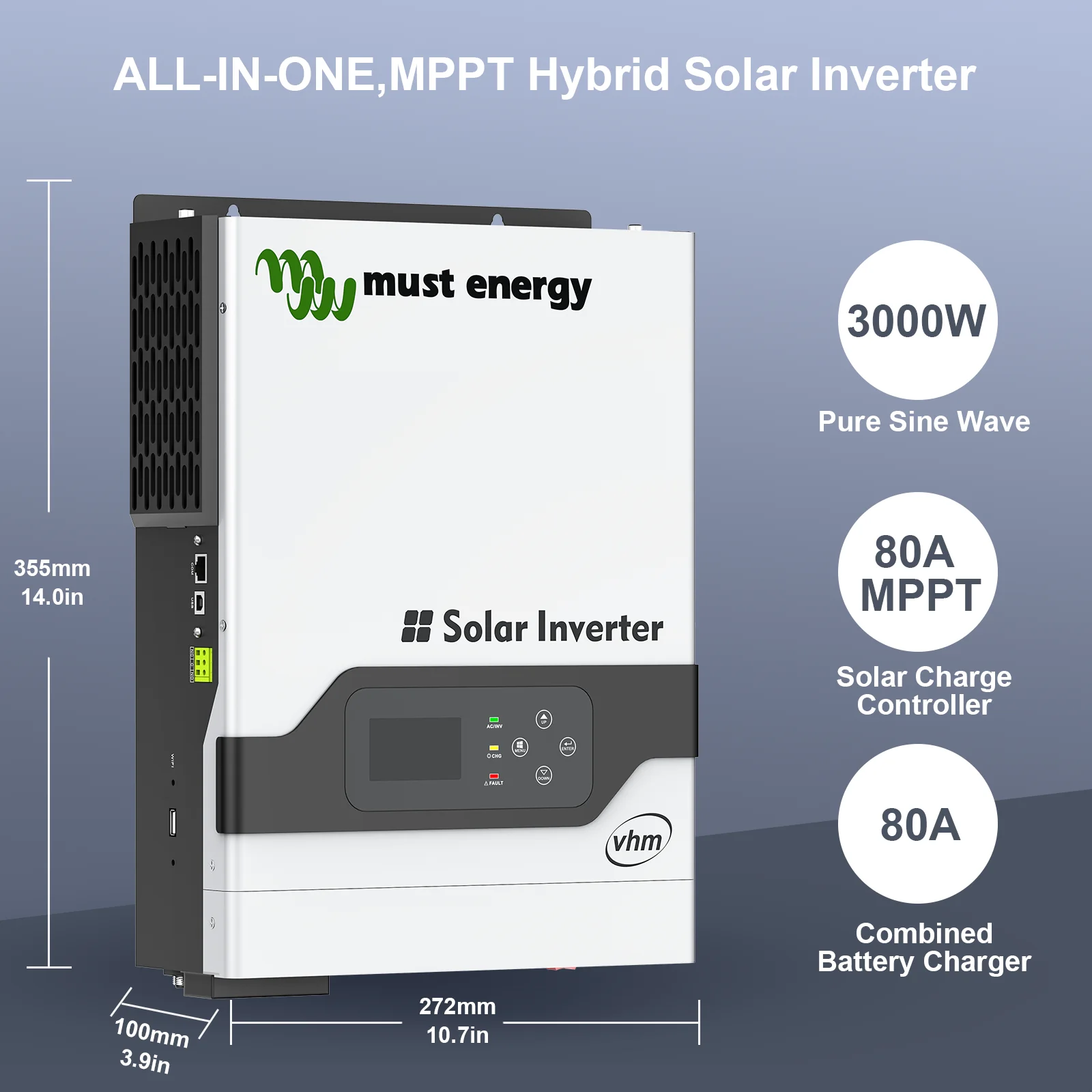 Must Energy Pv1800 Vhm 3kw 24v Mppt Home Hybrid Solar Inverter Mppt 80a ...