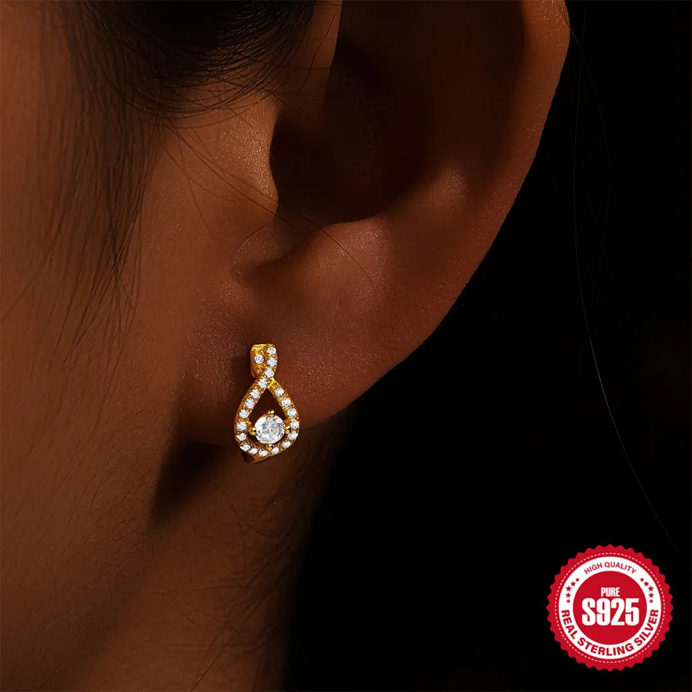 100-925-Sterling-Silver-Figure-8-Zircon-Earrings-Ladies-Classic-Luxury ...