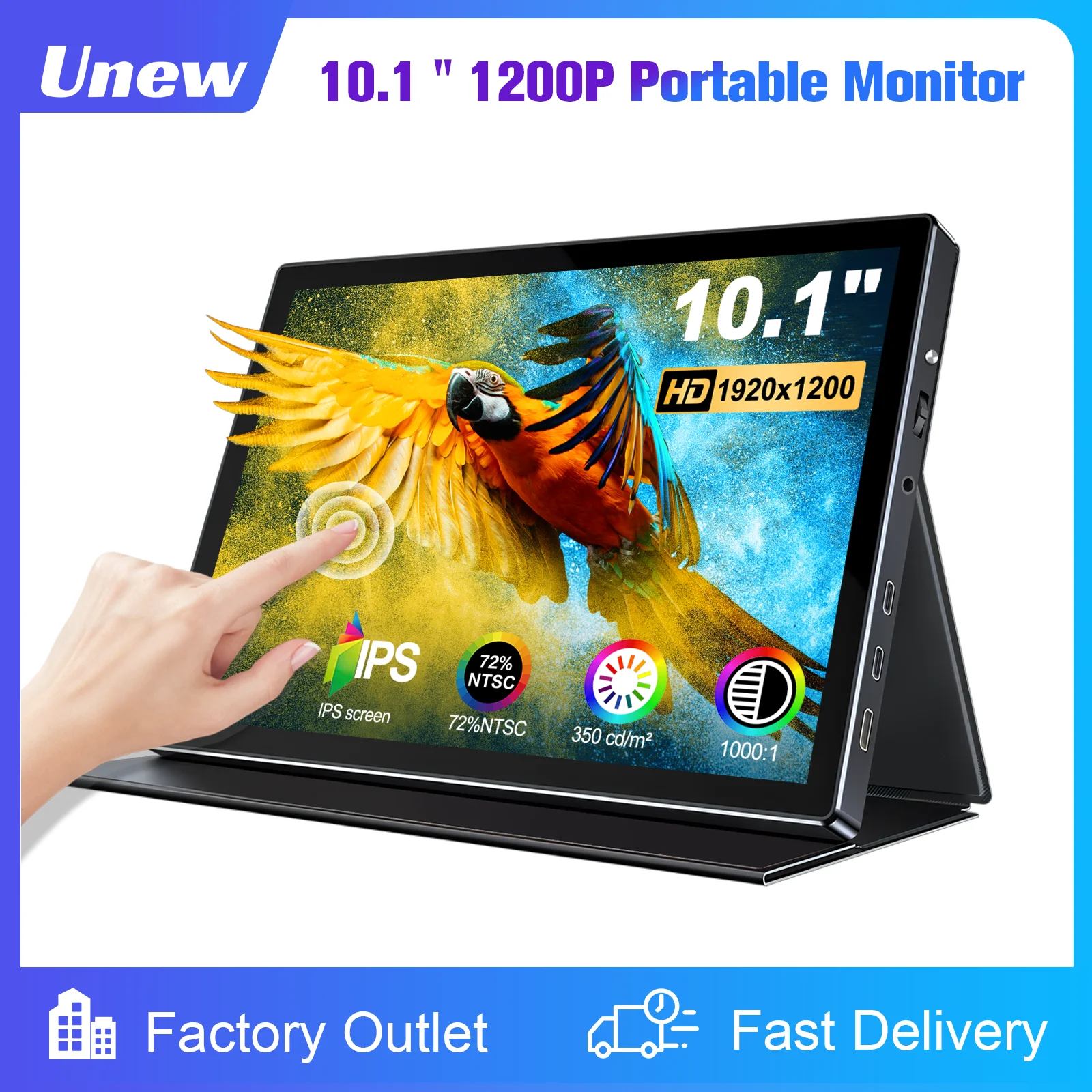 10.1 inch portable monitor support Type -c/HDMI ，1920x1200 Touchscreen ...