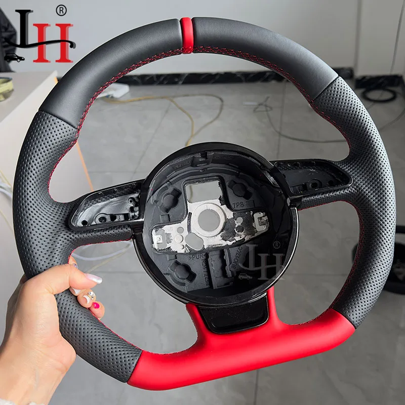 Leather-flat-bottomed-steering-wheel-suitable-for-Audi-A3-A4-A5 ...