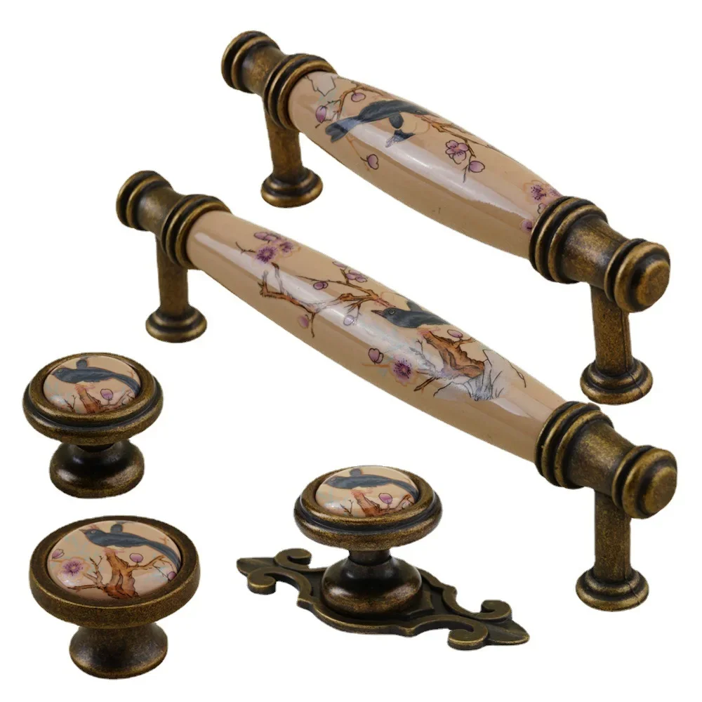 1pc-Ceramic-Antique-Bronze-Cabinet-Pull-Porcelain-Drawer-Knob-Bird ...