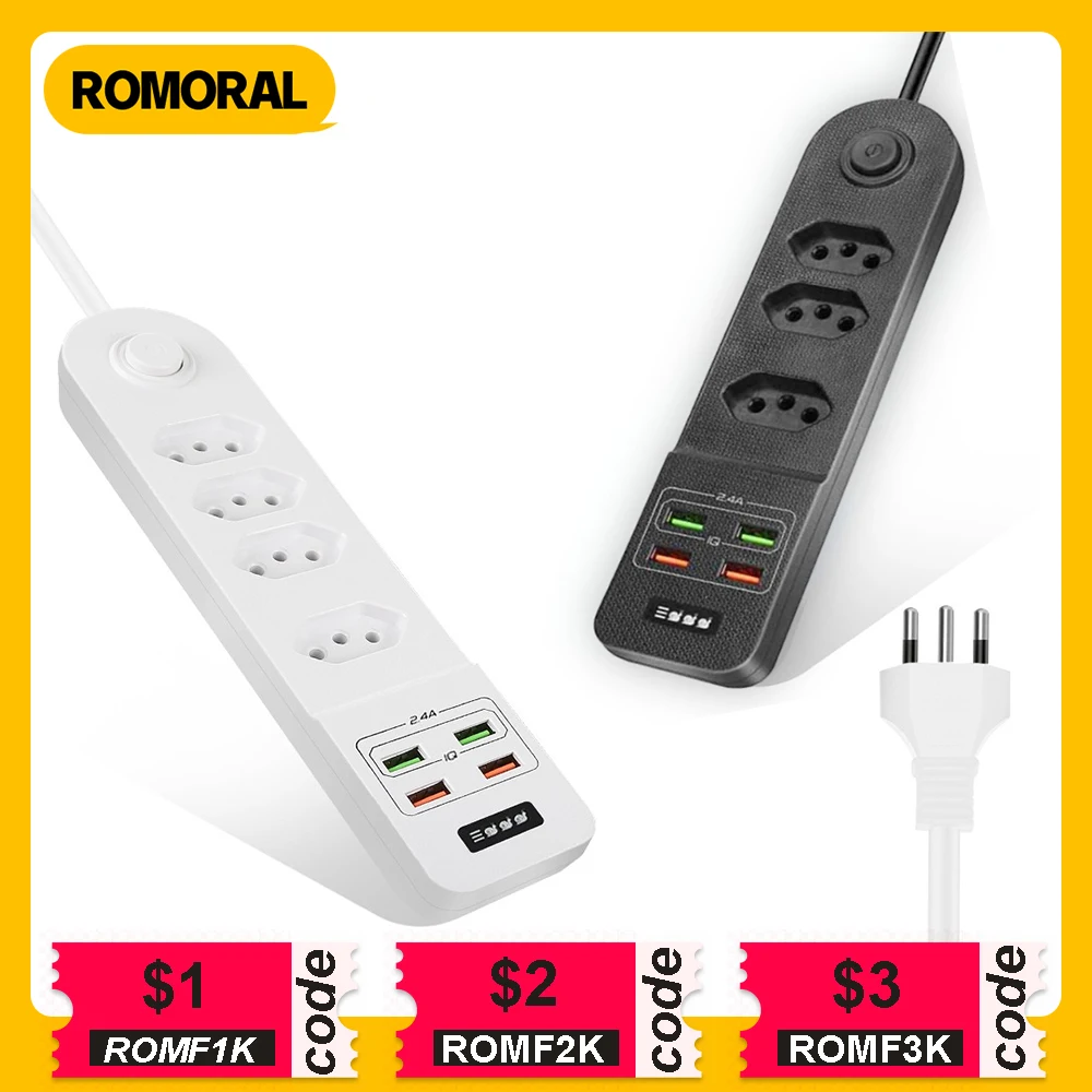 Switzerland-Brazil-Power-Strip-4-Outlets-4USB-Ports-Outlet-10A-250V ...