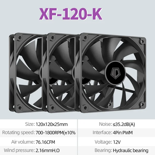 ID-COOLING XF-120-K Simplicity Efficiency PC Gamer Computer Case Fan ...