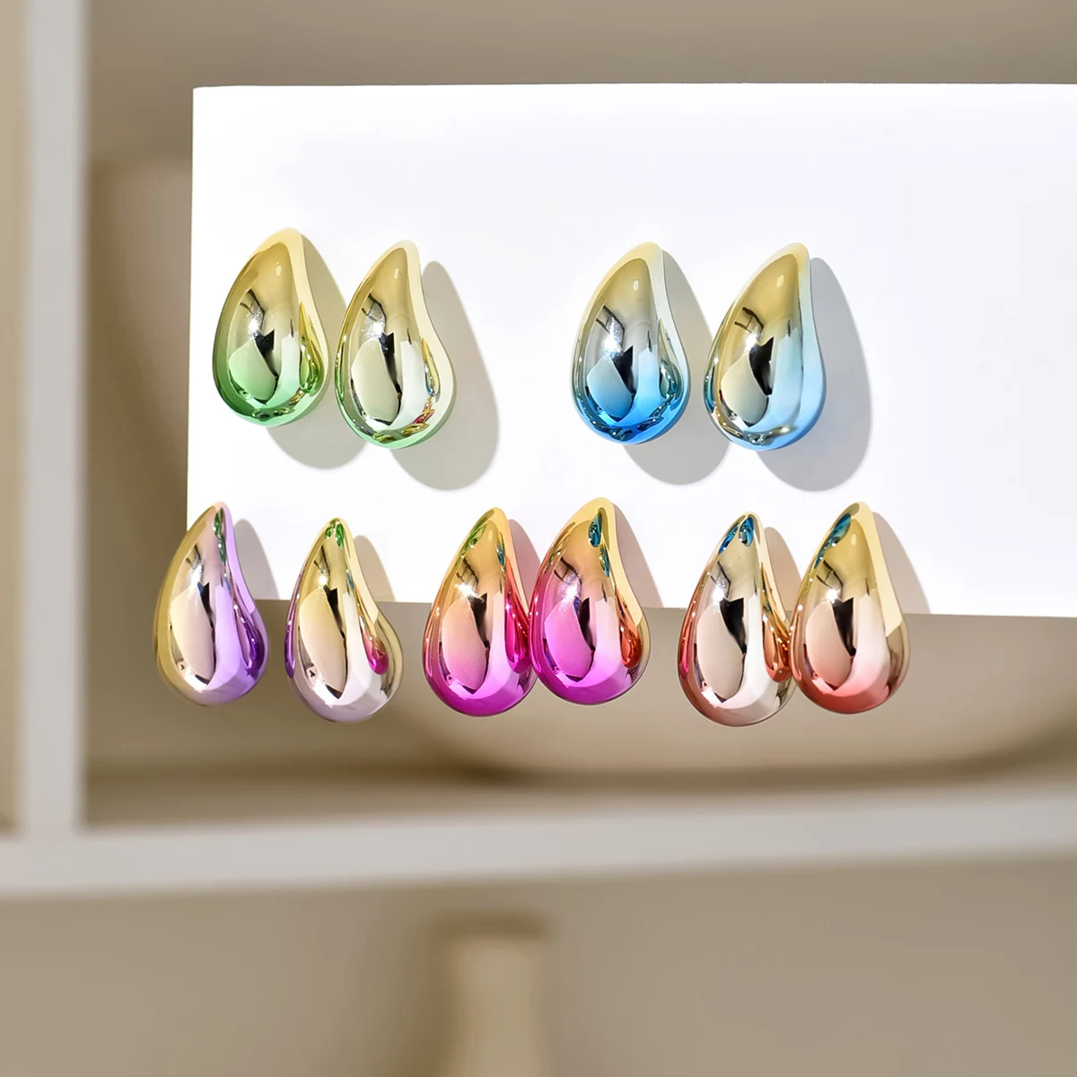 New-2Pcs-set-Chunky-Waterdrop-Stud-Earrings-Dupes-for-Women-Gradient ...