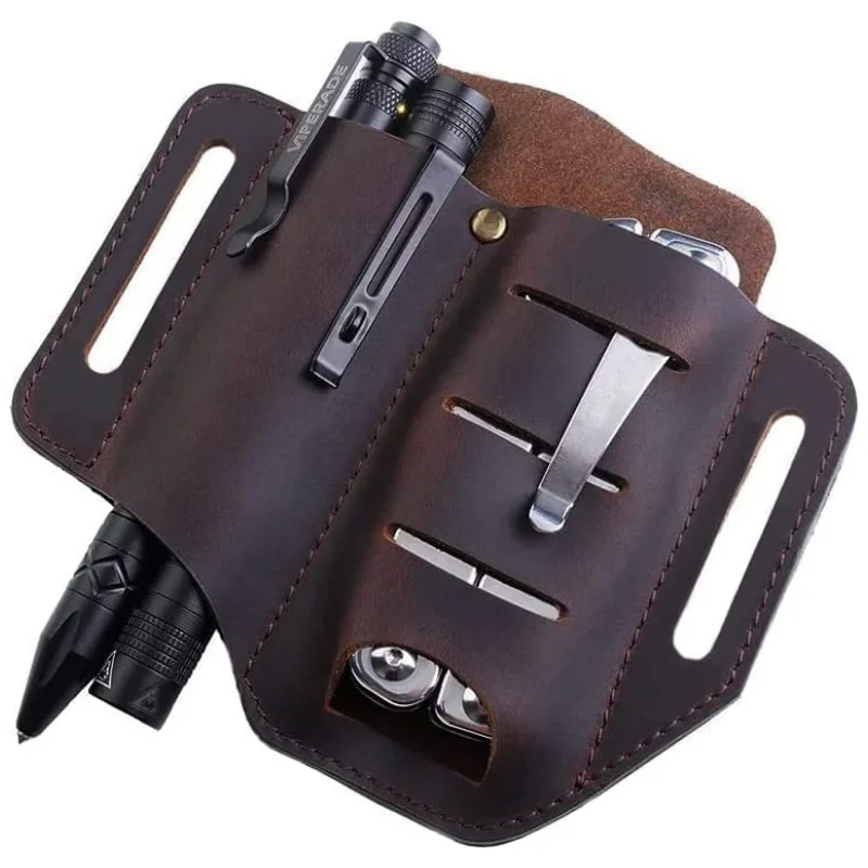 1 Pc EDC Organizer Leather Sheath for Blet Knife Tool Flashlight ...