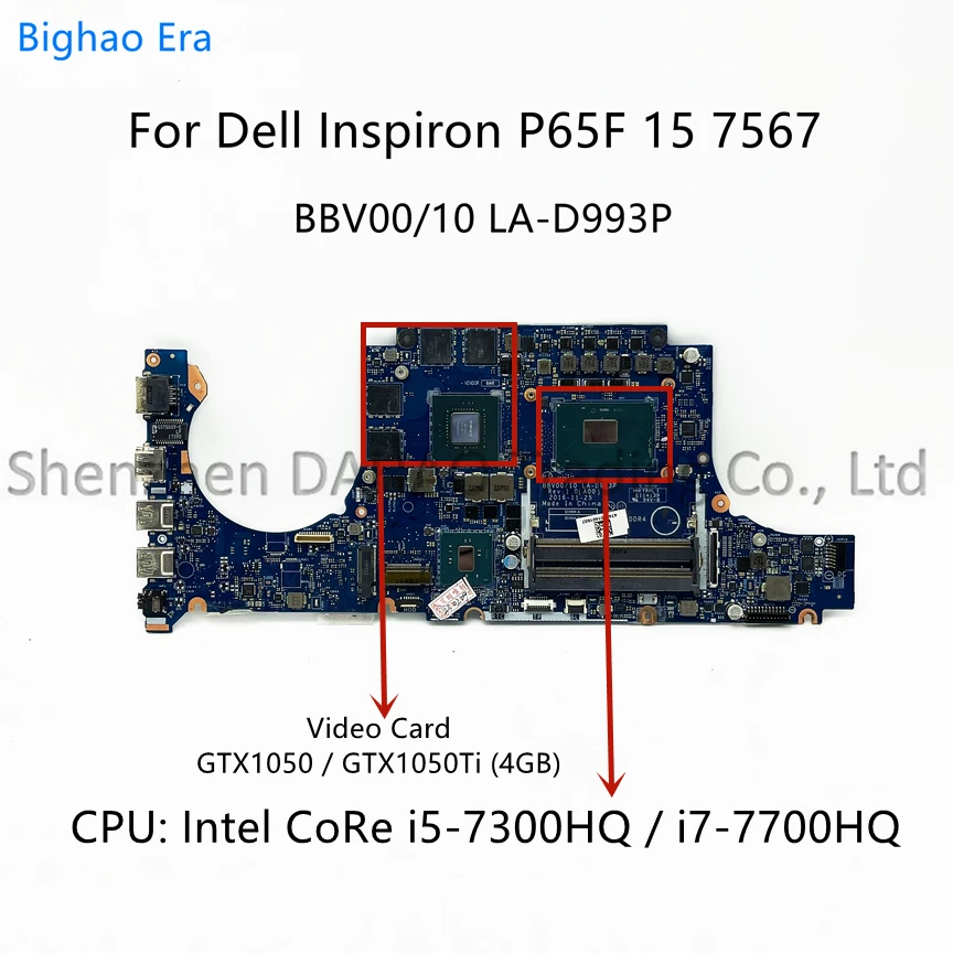 For Dell Inspiron 15 7567 Laptop Motherboard La-d993p Mainboard W/ I7-7700hq Cpu Gtx1050ti 4g ...