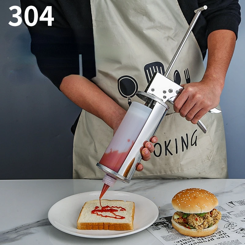 Stainless-Steel-Squeeze-Gun-Sauce-Bucket-Tomato-Sauce-Salad-Sauce ...