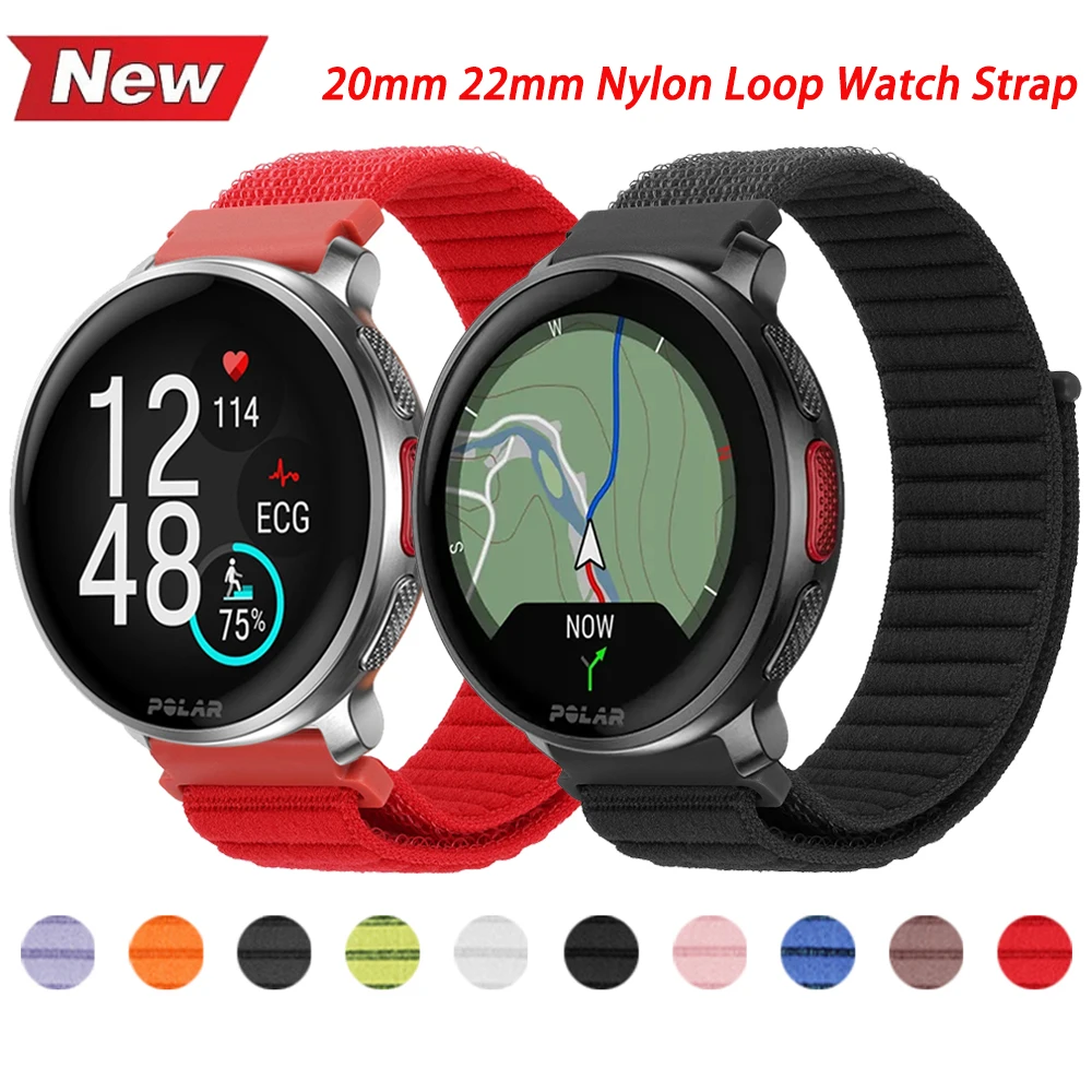 20mm 22mm Nylon Loop Watch Strap For POLAR Vantage M3 M2 M/Grit X Pro ...