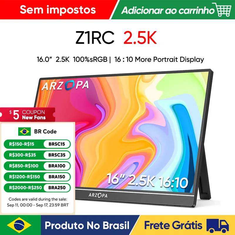 produto-no-brasil-ARZOPA-16-polegadas-2K-Monitor-Port-til-16-10-Tela ...