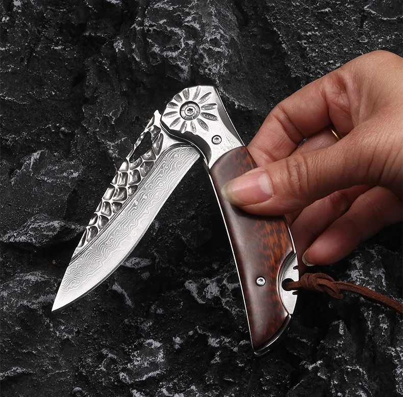 Night Stalker Damascus Pocket Knives Ball Bearing Folding Knife ...