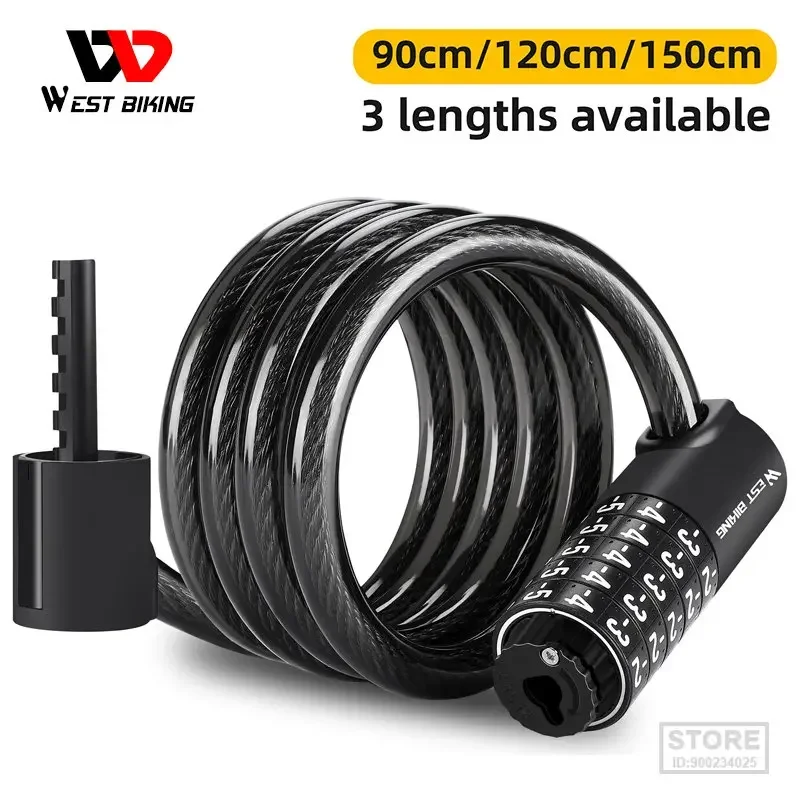 WEST-BIKING-90-150cm-Anti-Theft-Bicycle-Lock-5-Digit-Combination ...