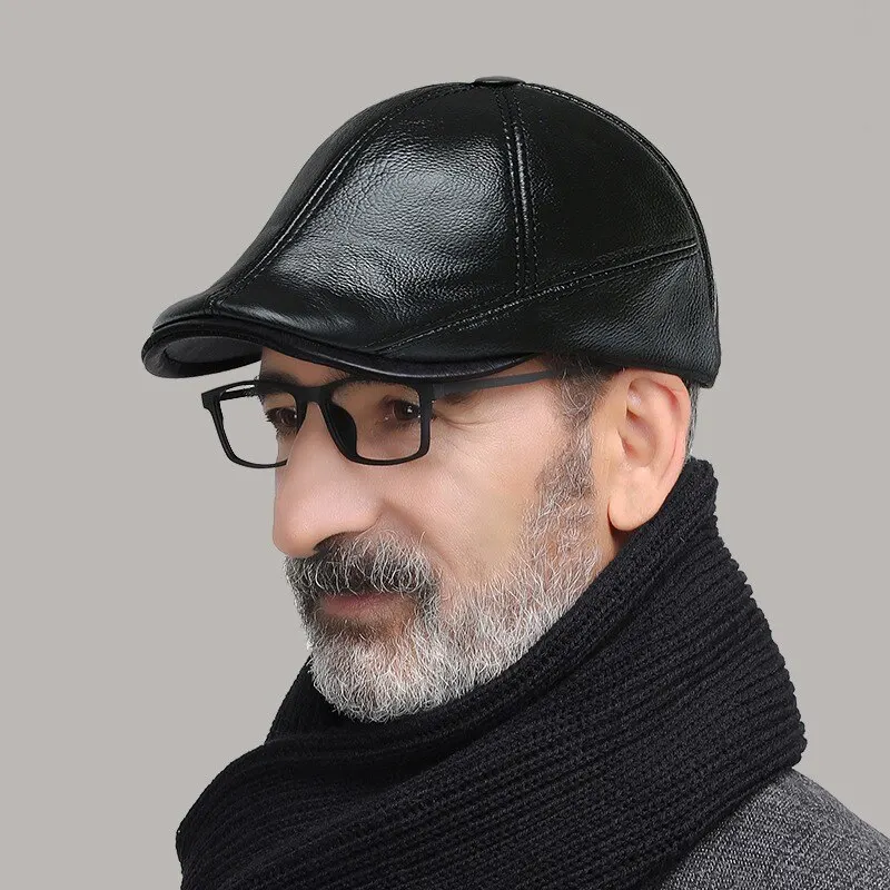 First-Layer-Cowhide-Forward-Hat-Men-s-Winter-Leather-Hat-Men-s-Hat ...