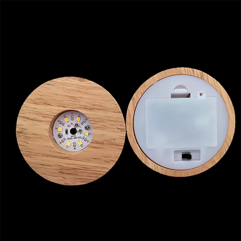 AAA Battery Powered 8cm Round Wooden LED Light Dispaly Stand Base ...