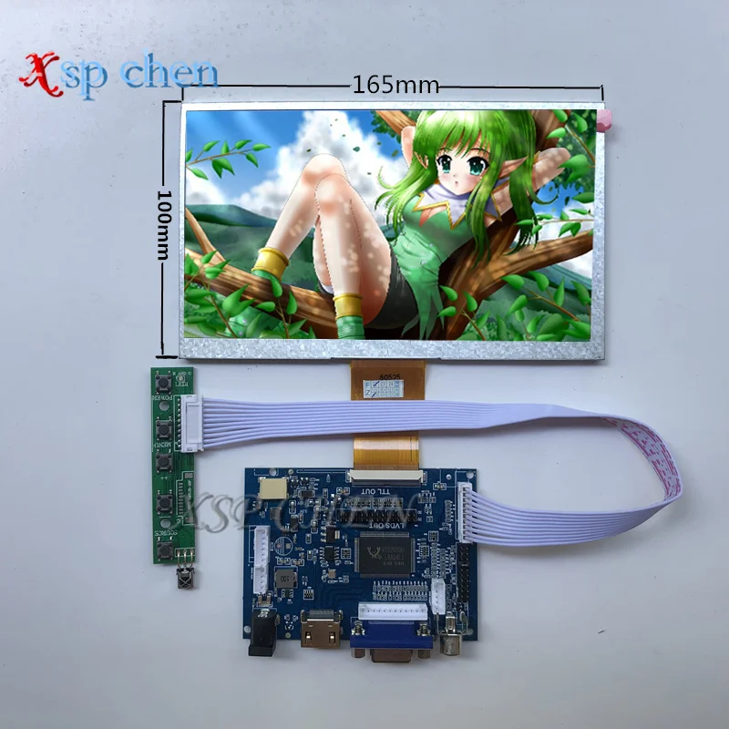 Pantalla LCD TFT de 7 pulgadas, Monitor con Tablero de Control de controlador remoto, 1024x600 ...