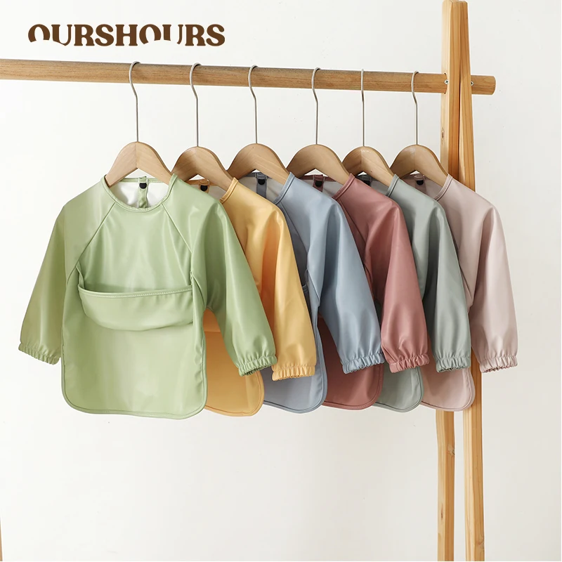 Solid Color Children's Long Sleeve Art Smock Easy Clean Baby Soft ...