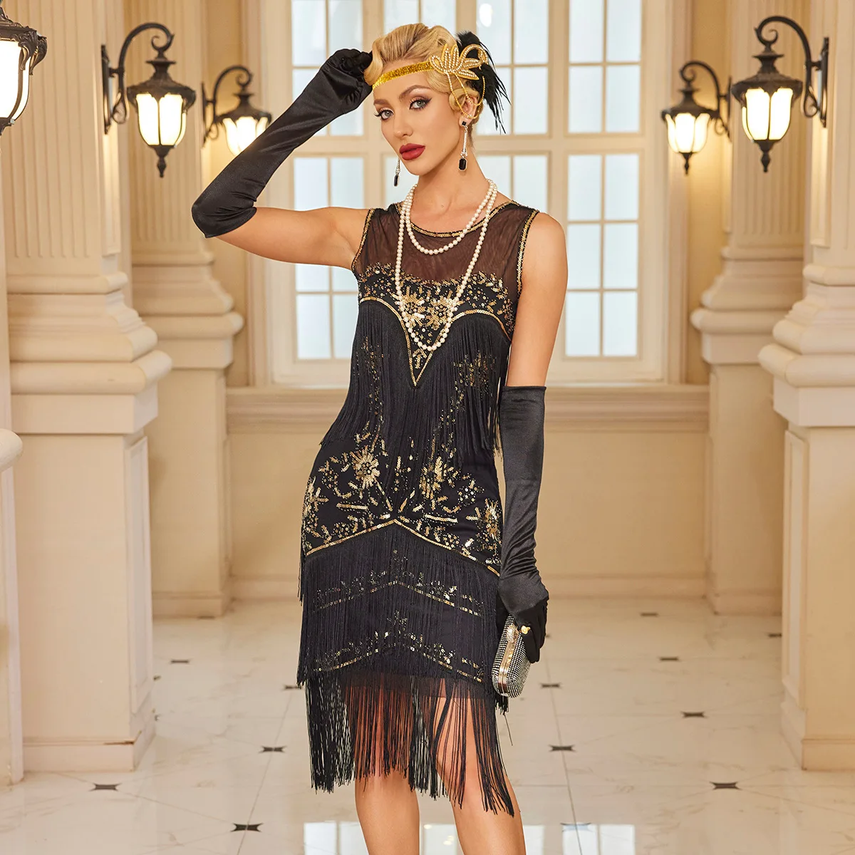Vintage 1920S sin mangas elegante vestido Flapper Retro lentejuelas ...