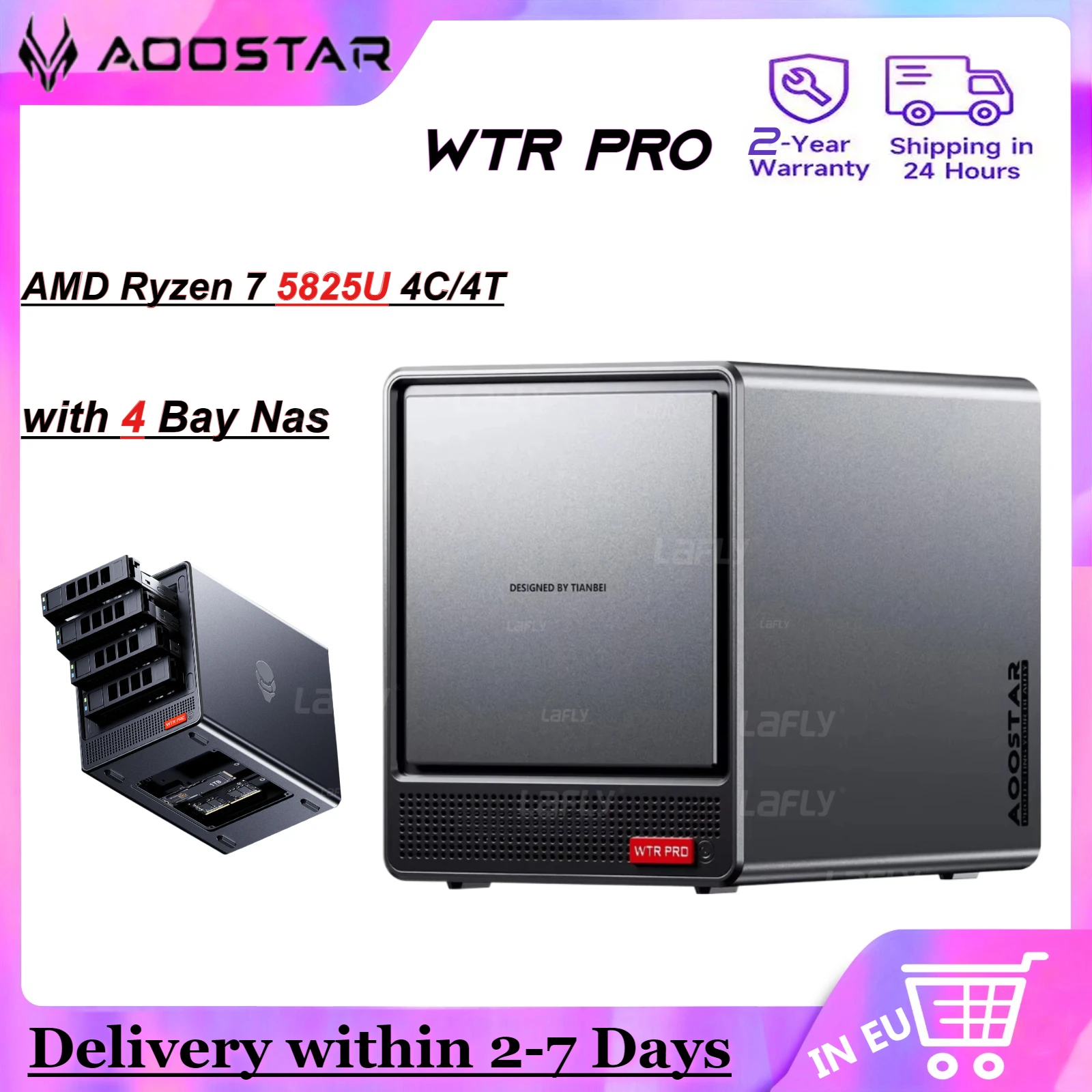 AOOSTAR WTR PRO Mini PC avec 4 baies Nas AMD Ryzen 7 5825u 4C/4T, jusqu ...
