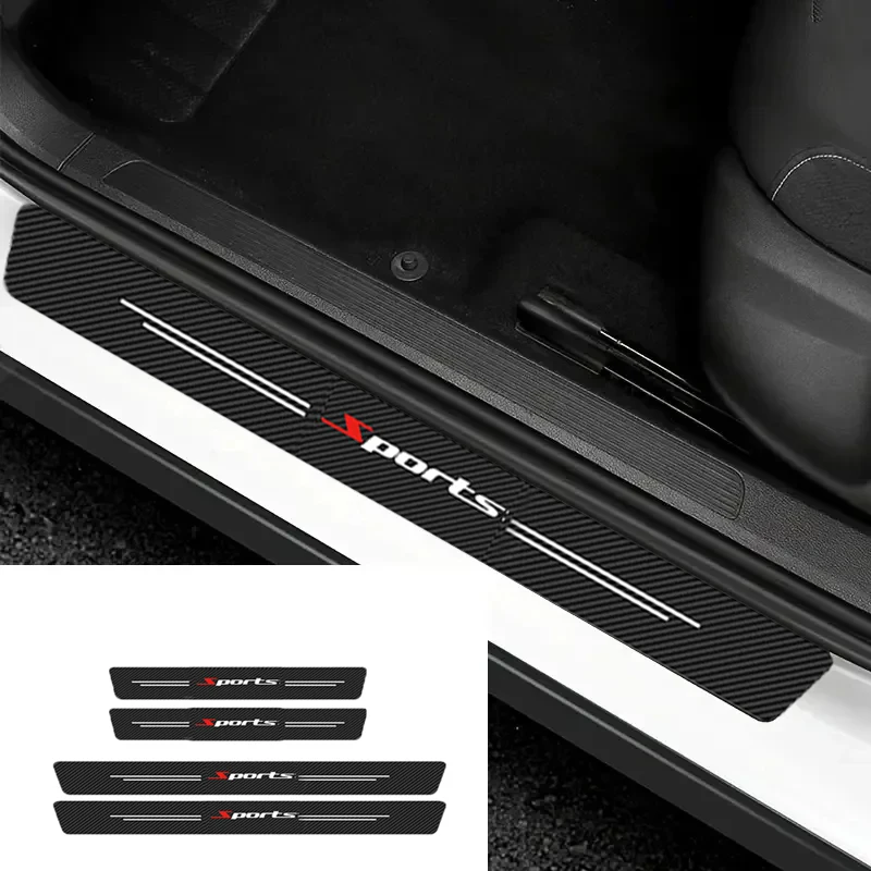 4/5PCS Car Door Sill Strip Carbon Fibre Protective Cover Universal Anti ...