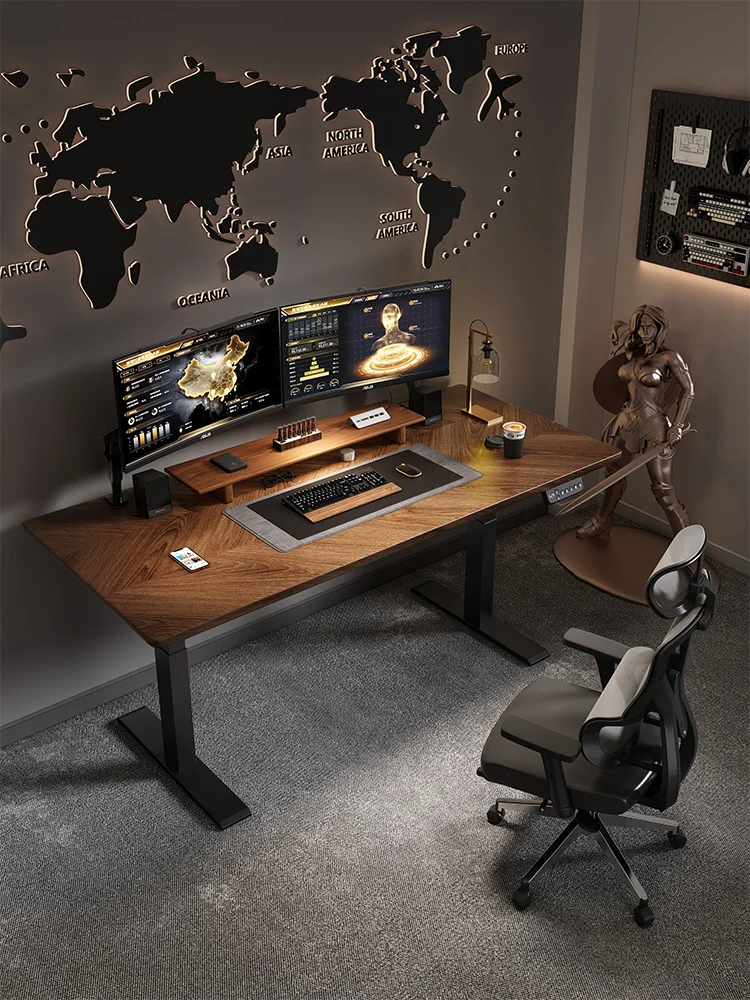 Solid-wood-electric-lifting-table-standing-workbench-study-desk ...