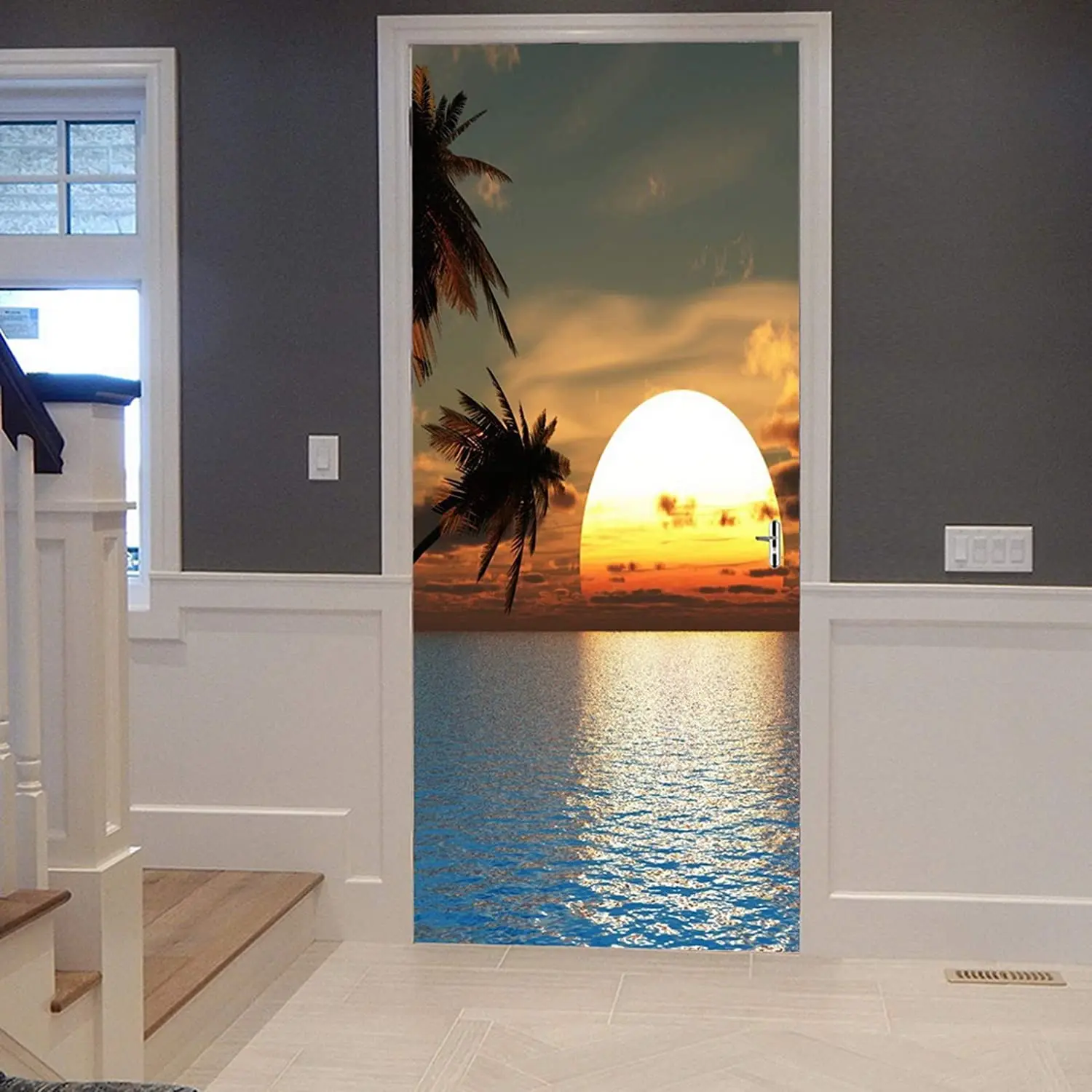 Seaside-Sunset-Door-Sticker-Ocean-Scenery-Decal-Removable-Natural-Sea ...