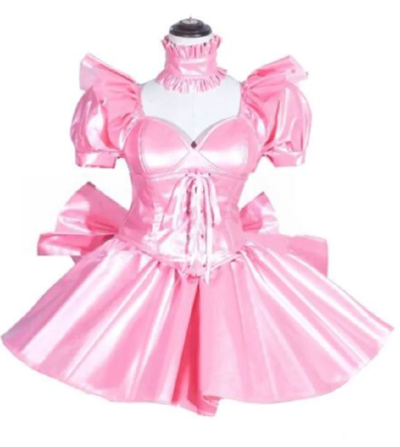 New-Corset-Tight-Pink-Sissy-Maid-Girl-Lockable-Satin-Dress-Cos-Costume ...
