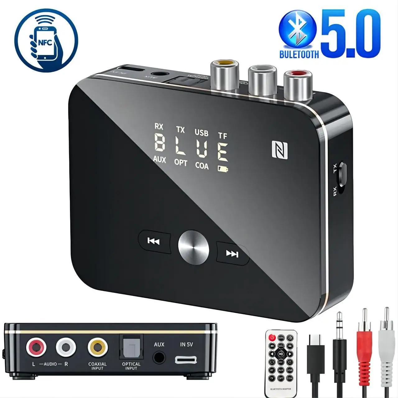 Transmisor-receptor-Bluetooth-5-0-NFC-est-reo-inal-mbrico-conector-AUX ...