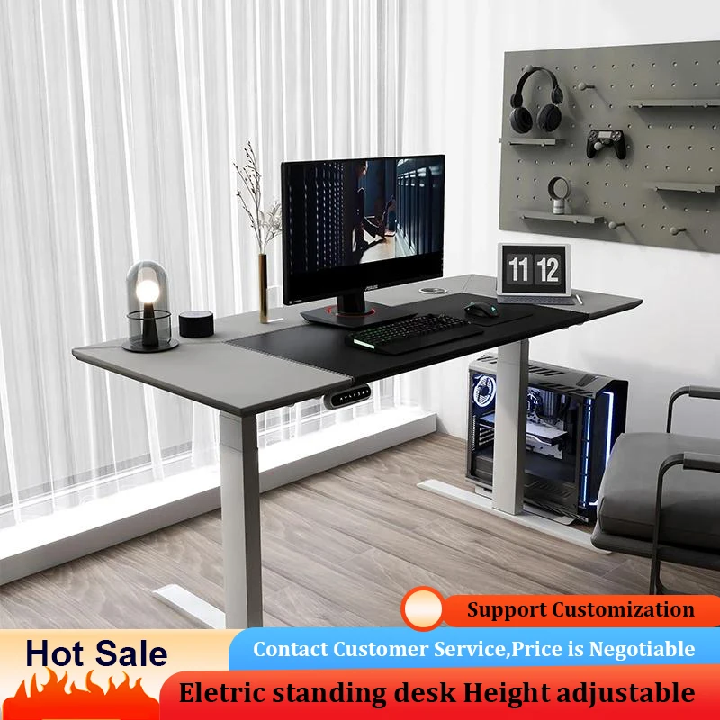 Leather-Trim-Adjustable-Standing-Desk-Electric-Lift-Table-Height ...